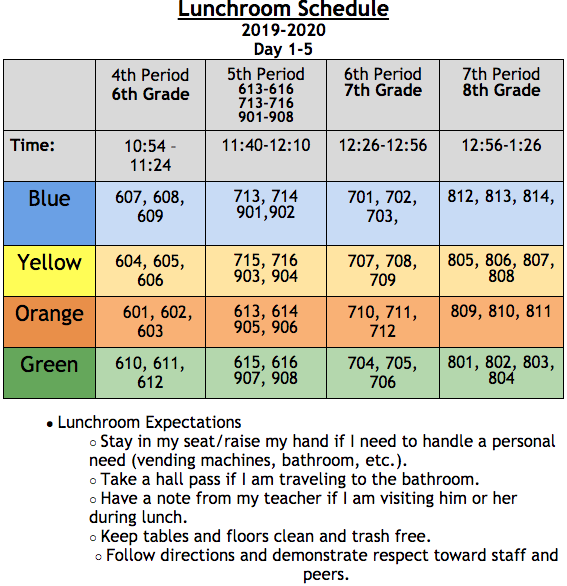 Lunchroom Schedule - Baldi Middle School