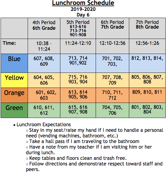Lunchroom Schedule - Baldi Middle School